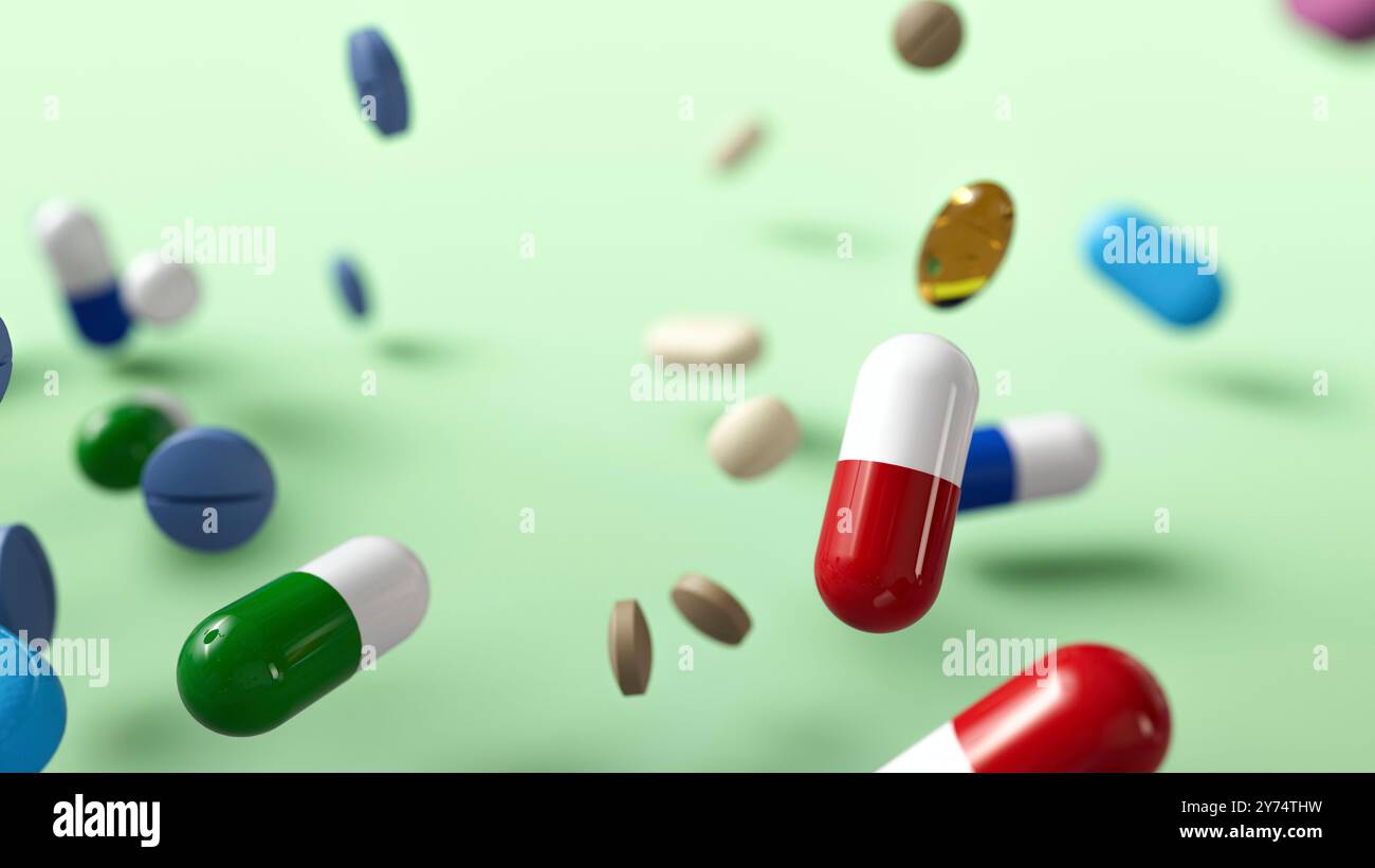 Illustration of floating pills Stock Photo - Alamy