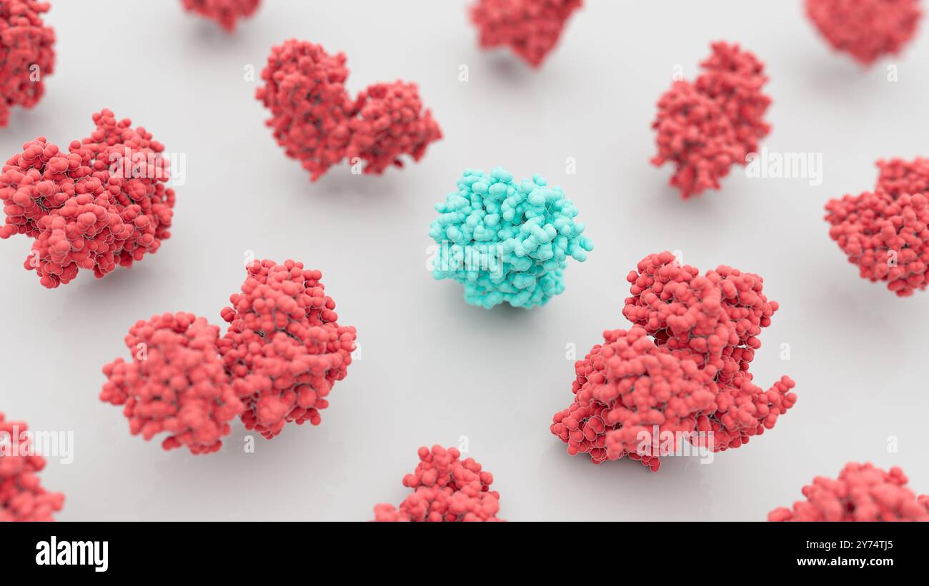 Conceptual illustration showing an array of different proteins (red ...