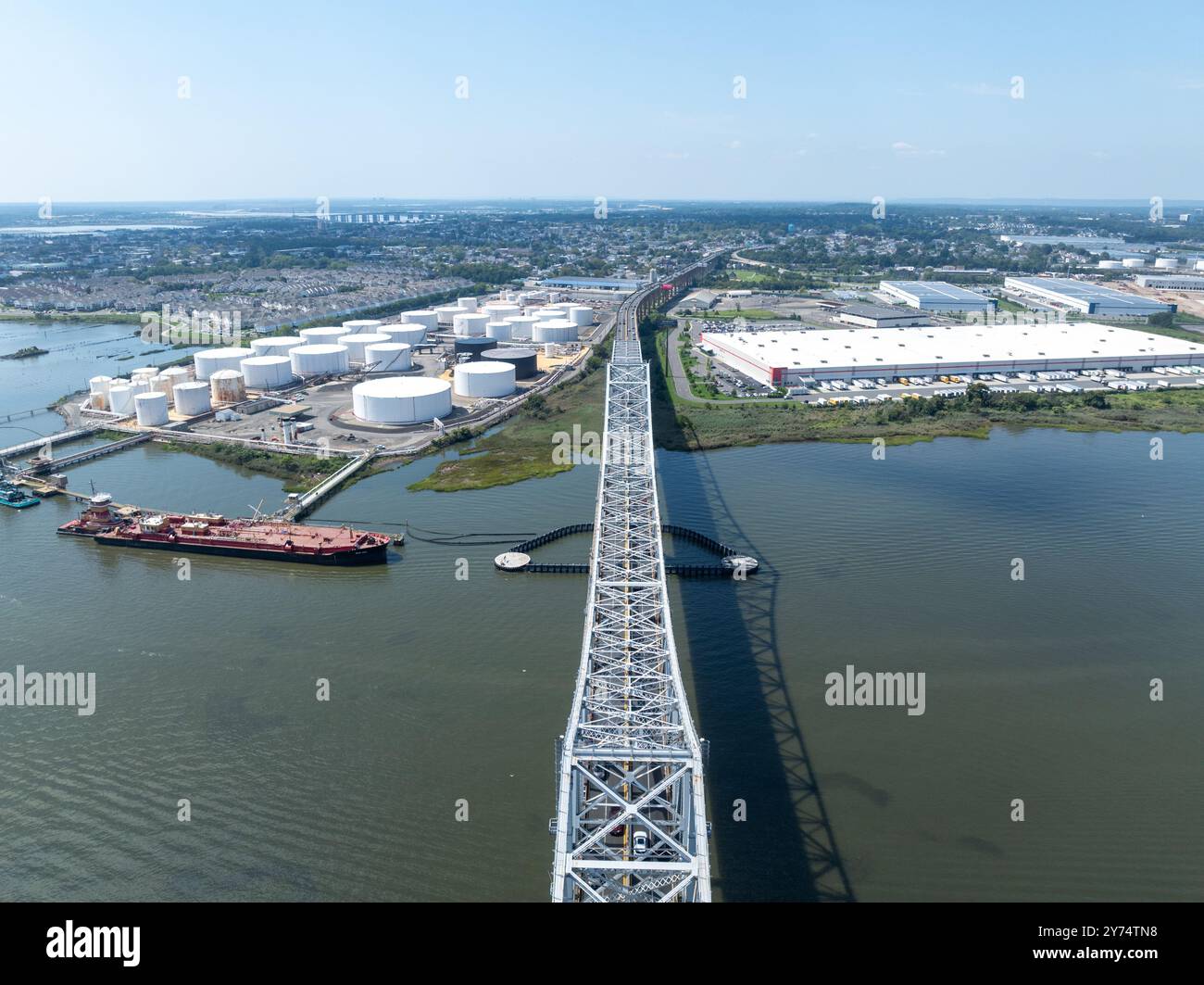 Aerial view of The Outerbridge Crossing Bridge between Staten Island ...