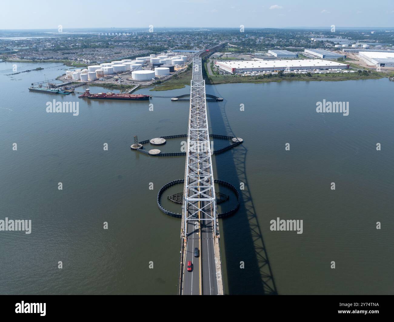 Aerial view of The Outerbridge Crossing Bridge between Staten Island ...