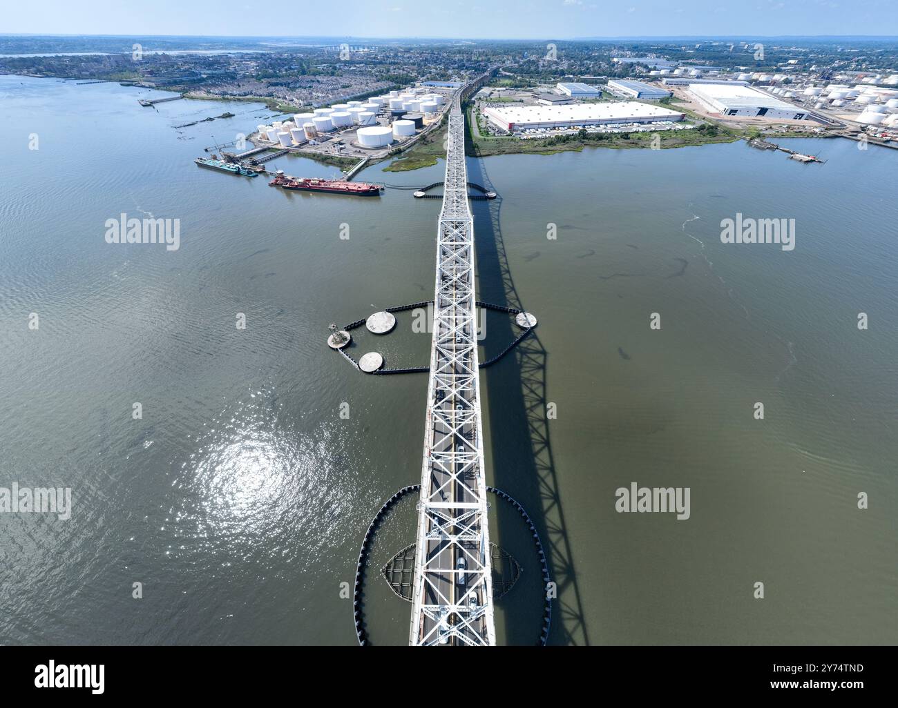 Aerial view of The Outerbridge Crossing Bridge between Staten Island ...
