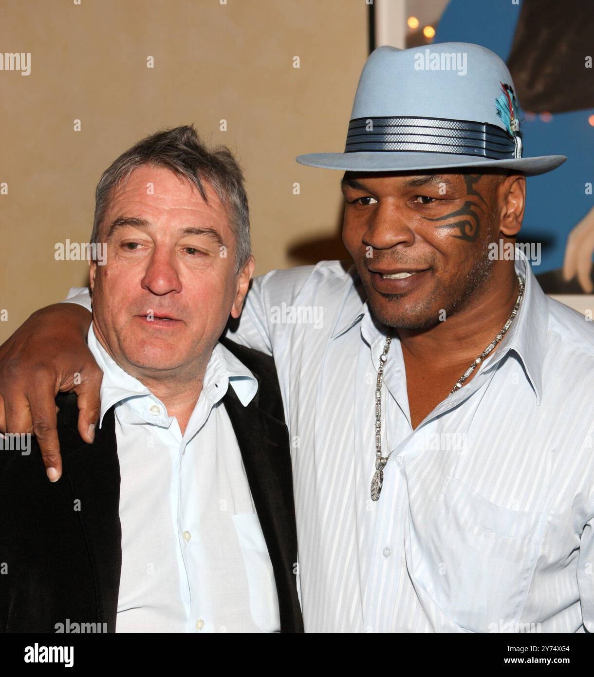 Robert De Niro and Mike Tyson pictured at the opening of AGO Restaurant ...