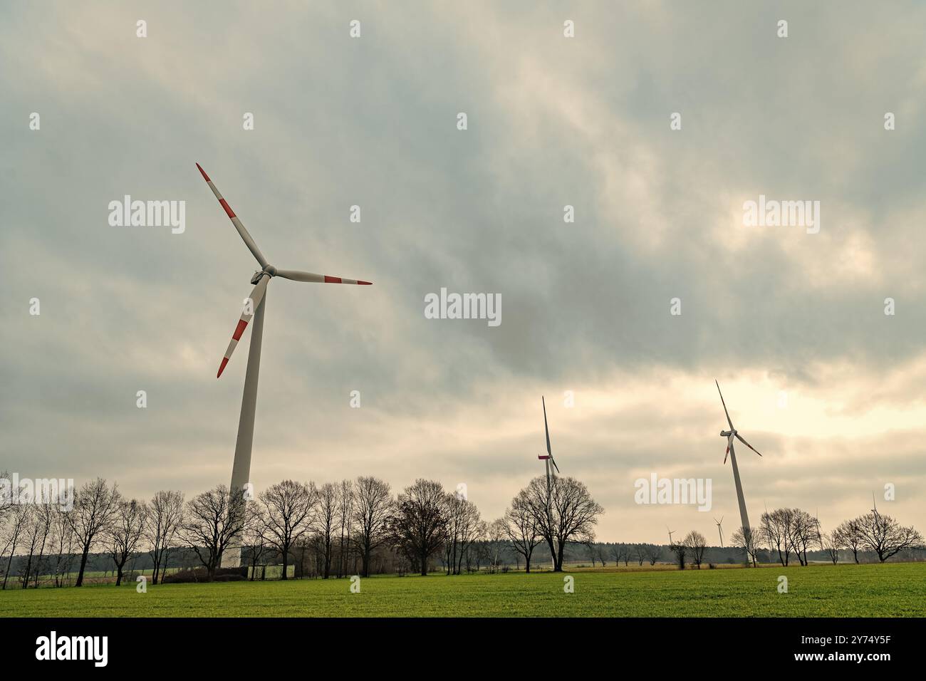 Wind mill for renewable electric energy production. Windmill in a rural ...