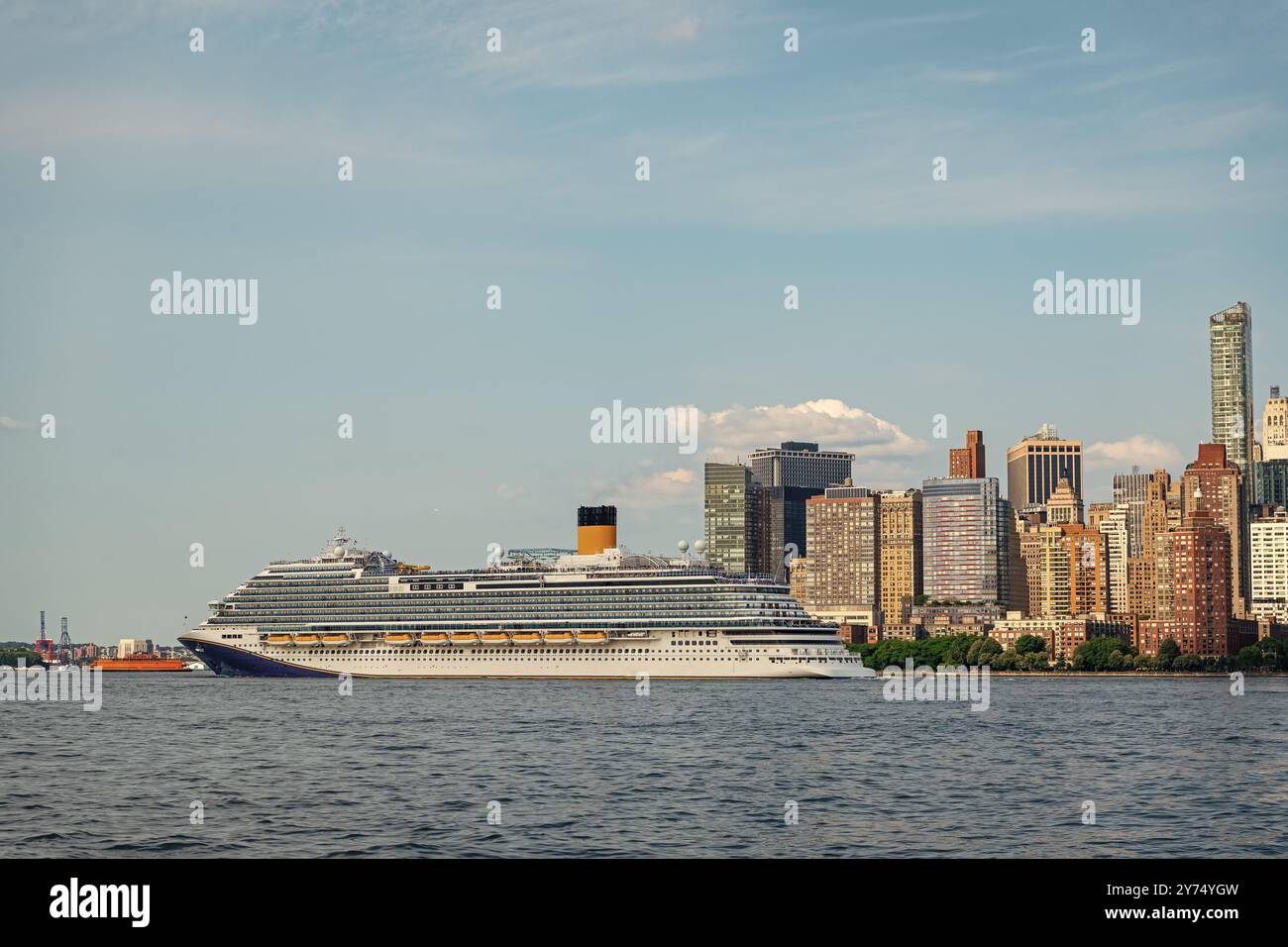 Cruise ship York. Skyline of New York Manhattan cruising on the Hudson ...