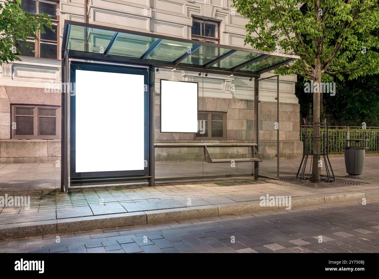 Mockup Of Bus Stop Blank Billboard For Branding Banner Or Poster. Two ...