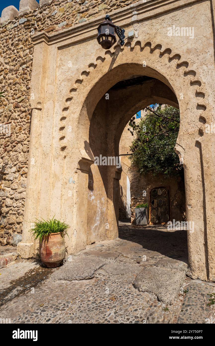 Typical Moorish gateway of Bab Al Assa in the Medina, Tangier, Morocco ...