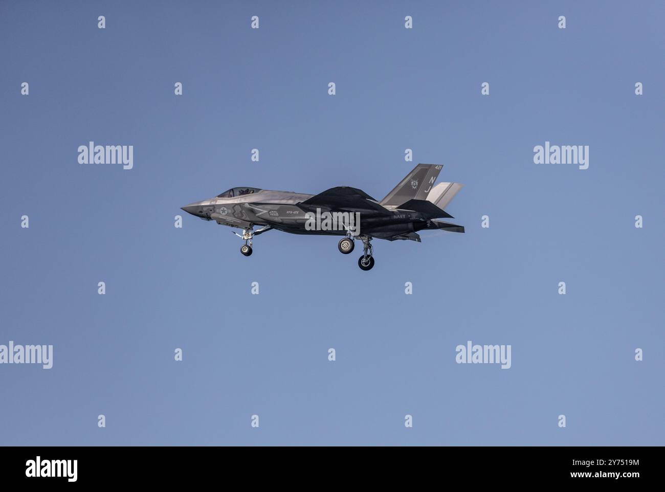 A low angle shot of an F-35 fighter jet performing during San Francisco ...