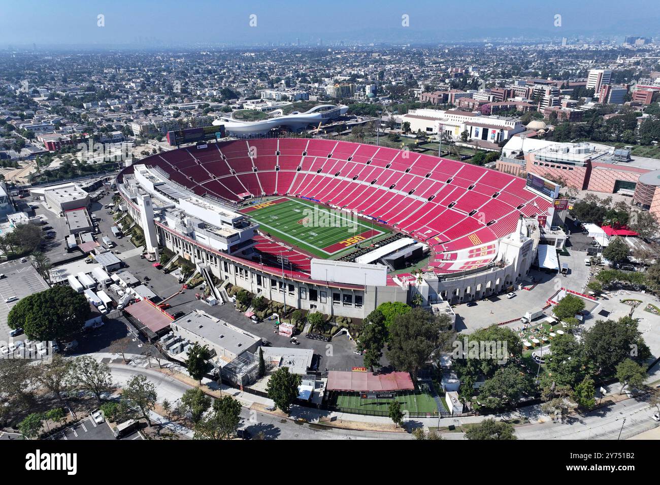 A general overall aerial view of the Los Angeles Memorial Coliseum ...