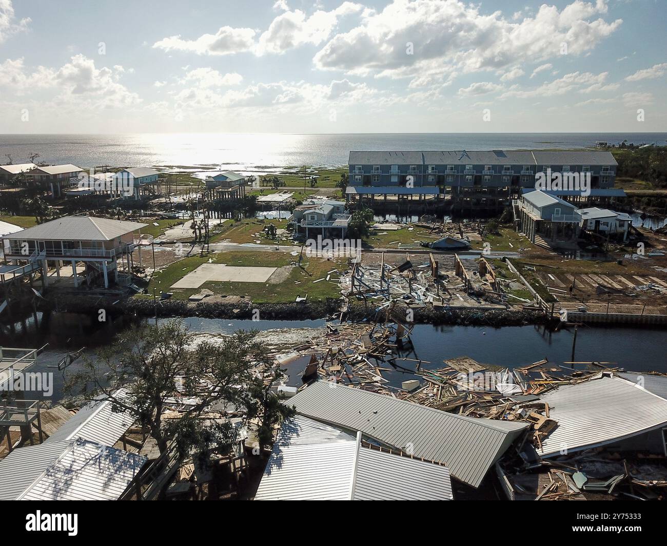 An aerial view of damage from Hurricane Helene on September 27, 2024 in ...