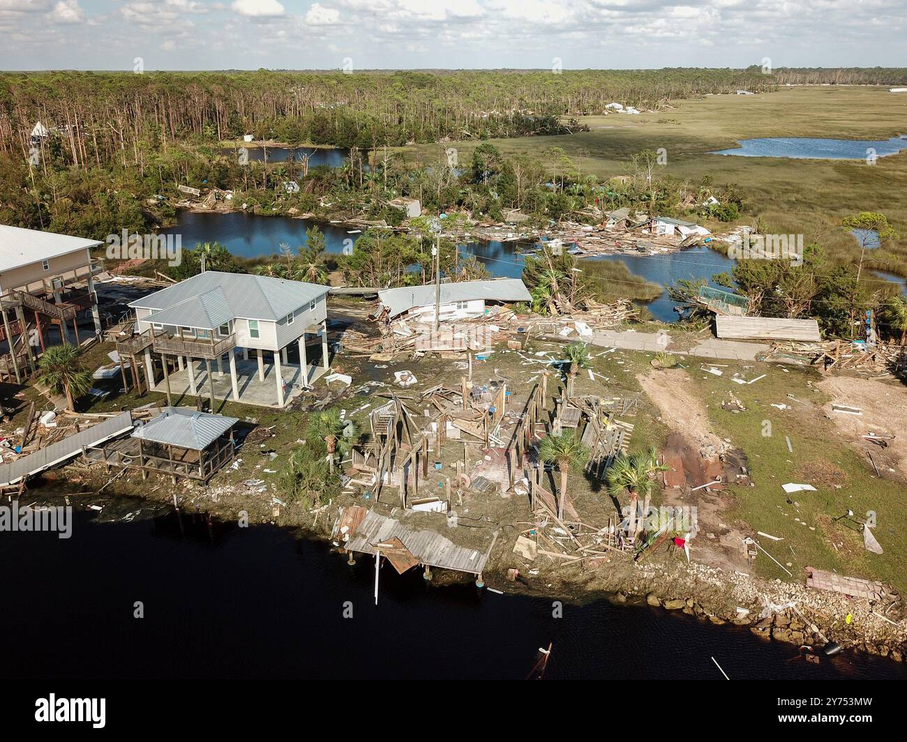 An aerial view of damage from Hurricane Helene on September 27, 2024 in ...