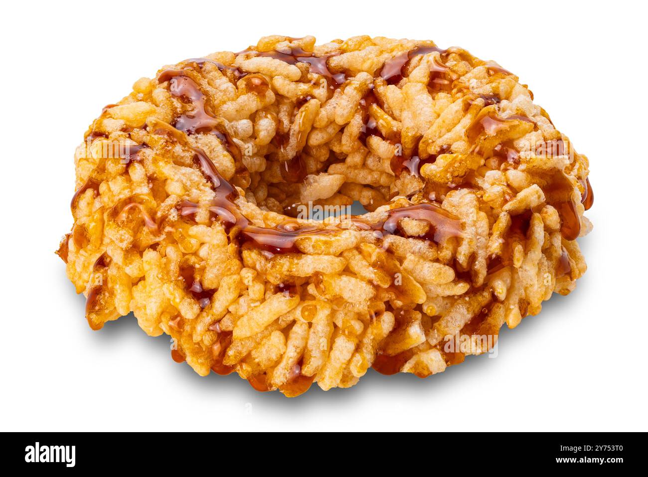 Closeup view of single crispy homemade sweet rice cracker with cane ...