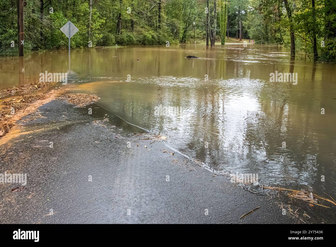Flooded street near the Yellow River in Metro Atlanta, Georgia, on ...