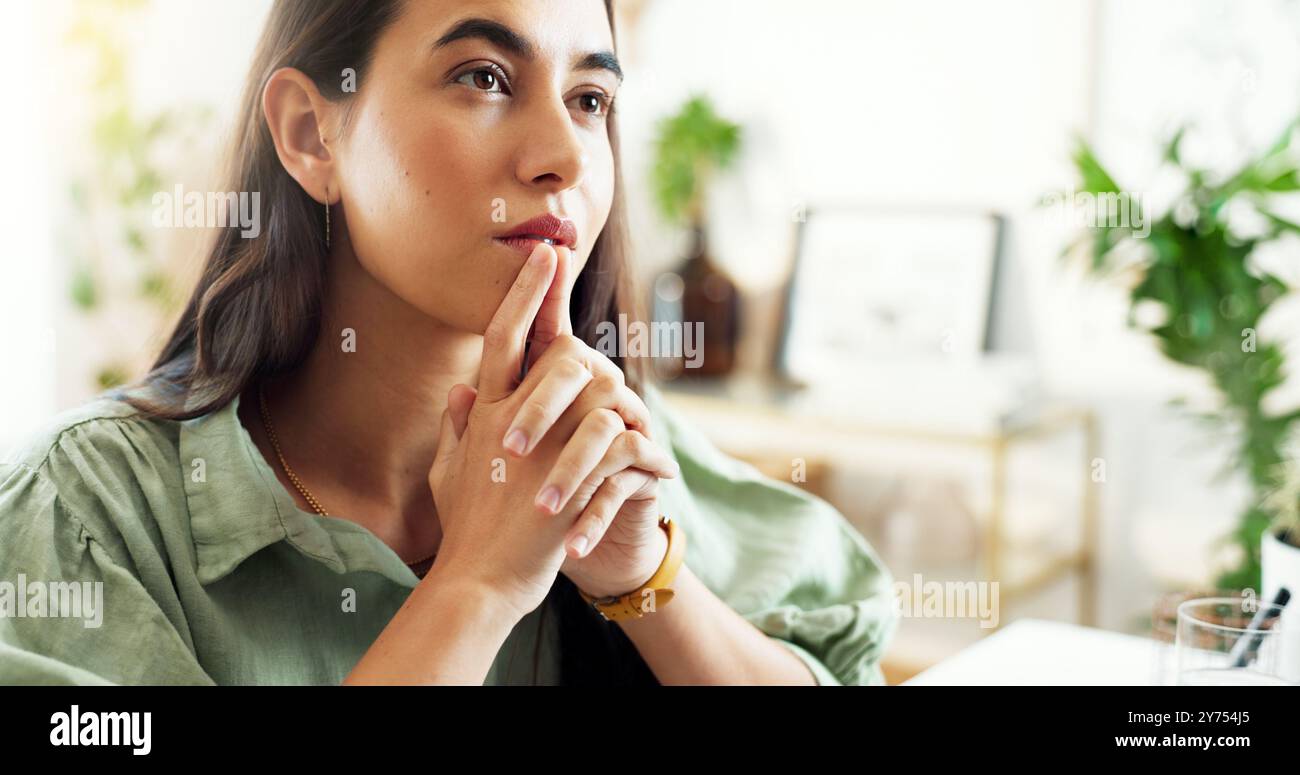 Business woman, thinking and work planning in office with entrepreneur ...