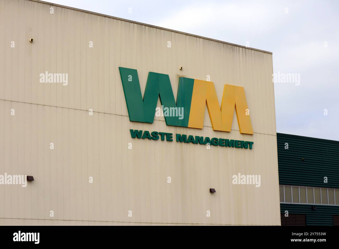 WM Waste Management collection center sign. WM is a waste management services company operating ...