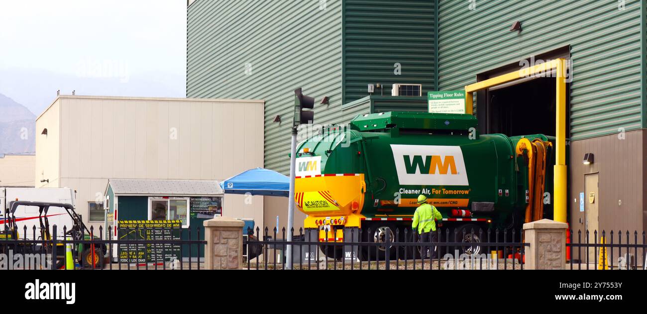 WM Waste Management collection center with trash collection truck. WM ...