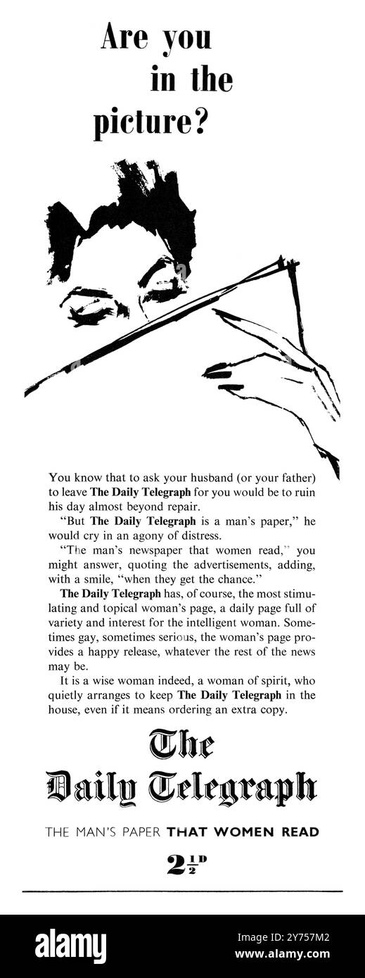 1959 British advertisement for The Daily Telegraph newspaper Stock ...