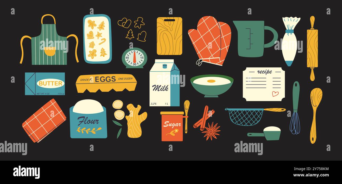 Baking tools and ingredients set of illustration Stock Vector Image ...