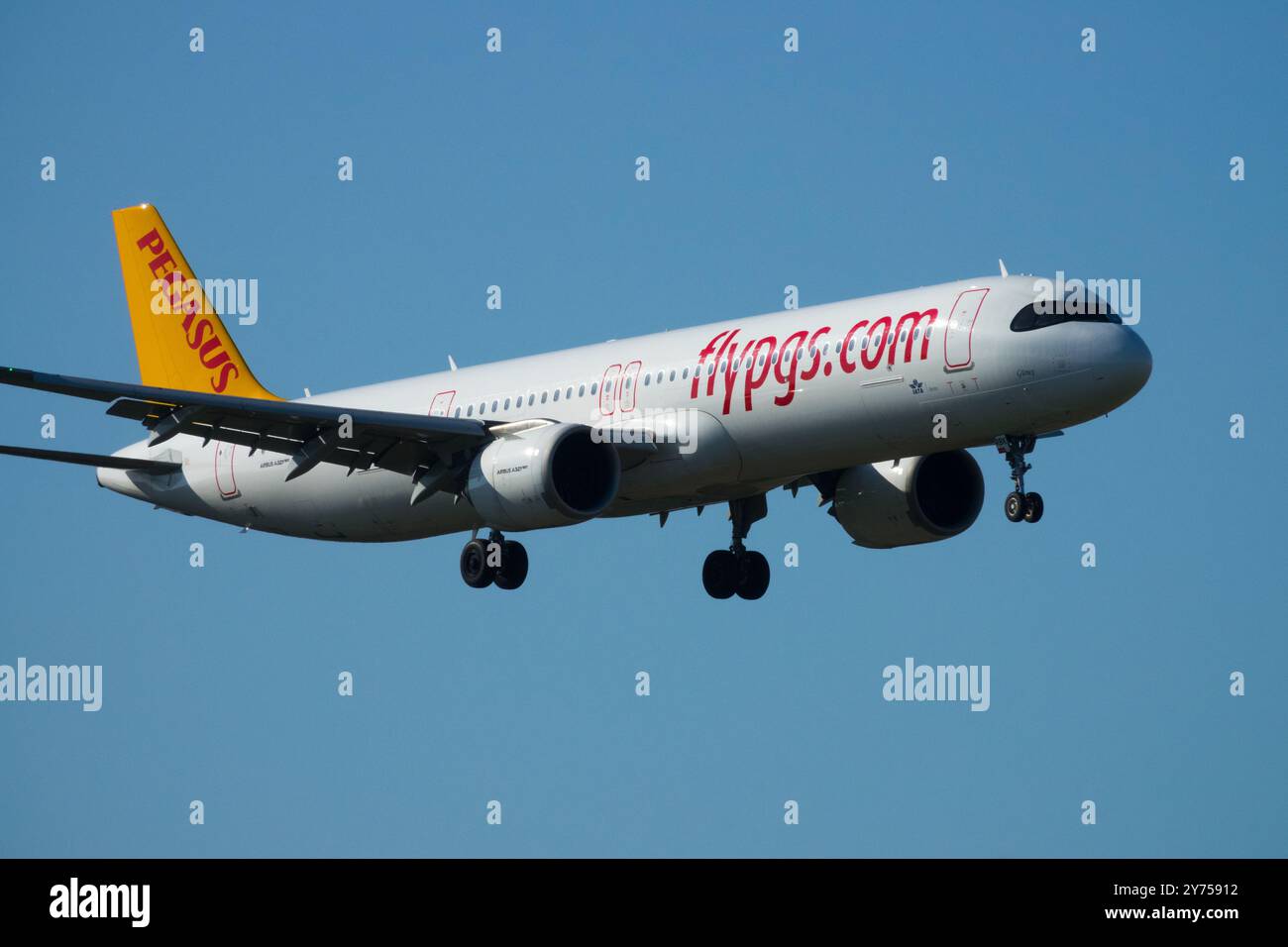 Aviation Company Pegasus Airlines Airbus A321 Neo Plane Landing Approach Approaching For Flying ...
