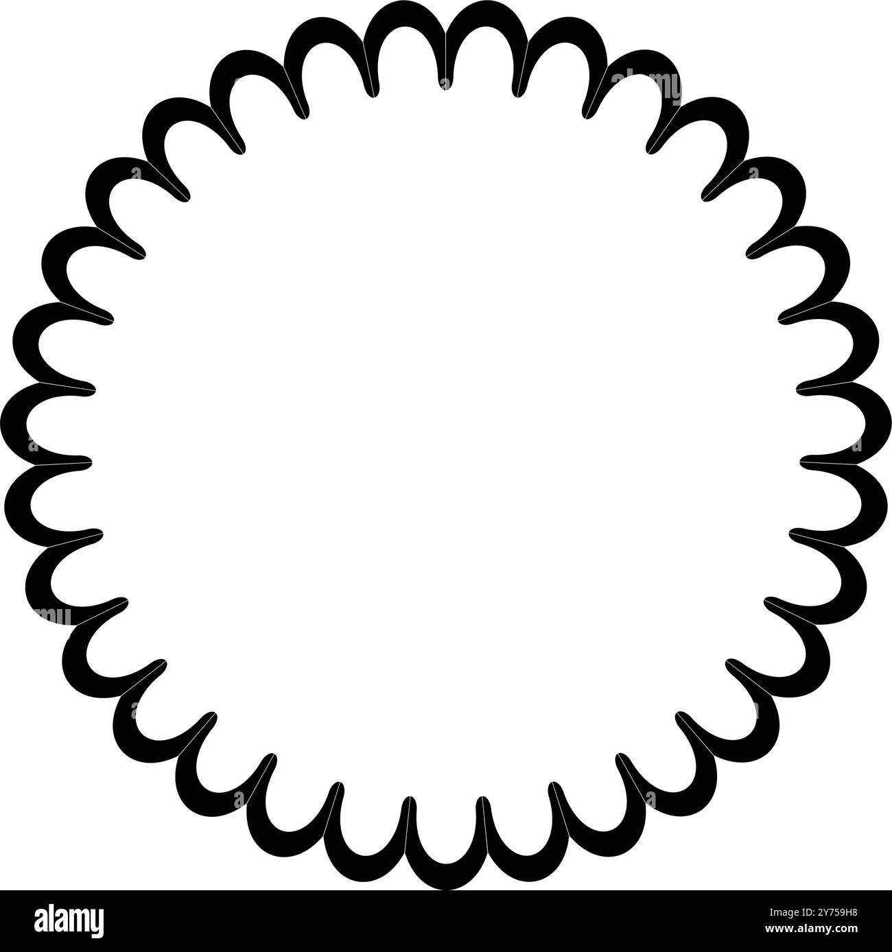 Circle scalloped frame. Scalloped edge round shape border. Simple label ...