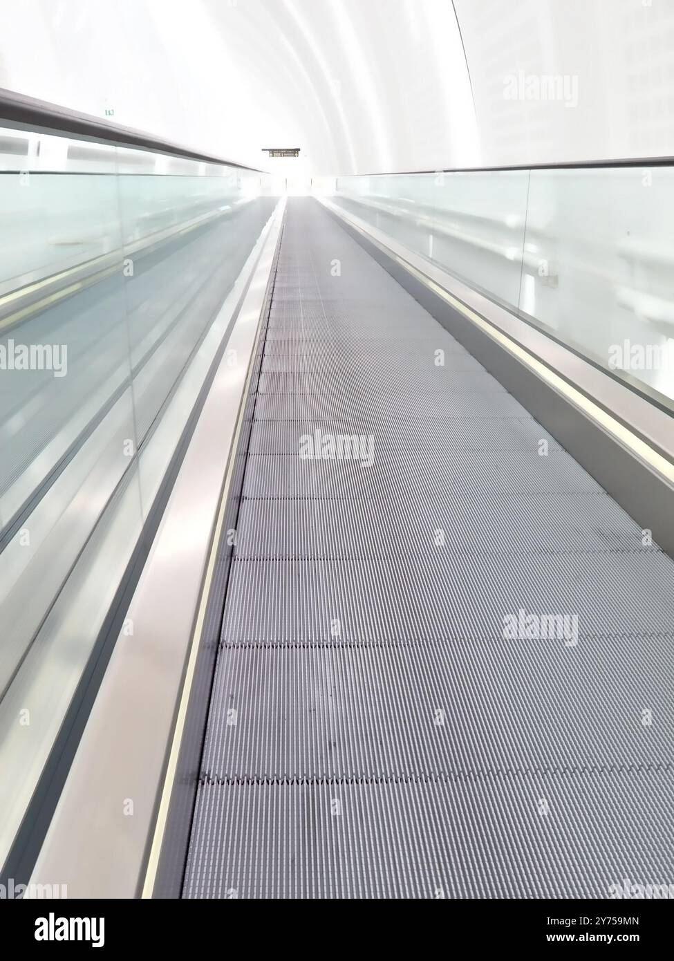Airport terminal, detail and architecture of building, escalator and ...