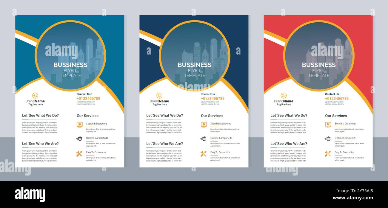 Set of 3 color variation flyers, brochure cover modern layout, annual ...