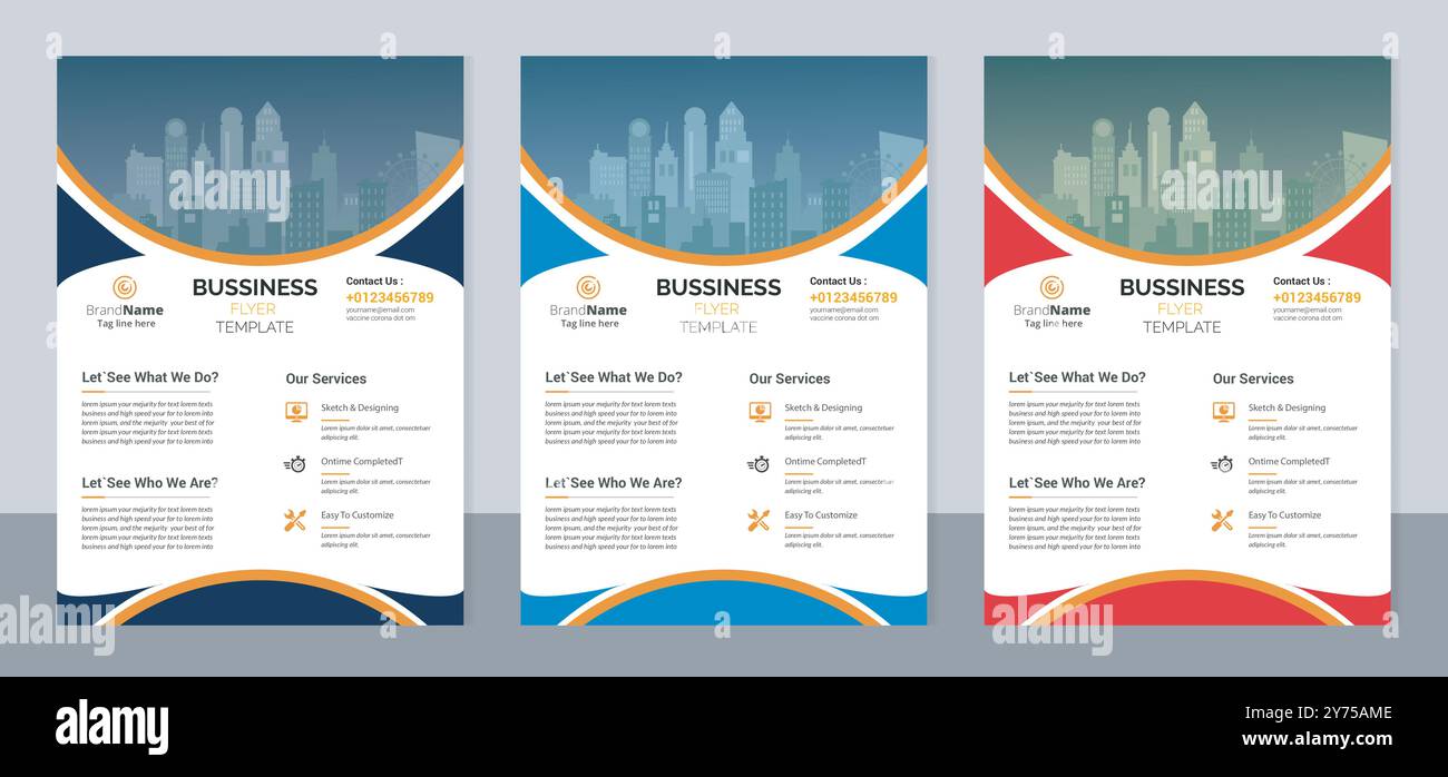 Set of 3 color variation flyers, brochure cover modern layout, annual ...