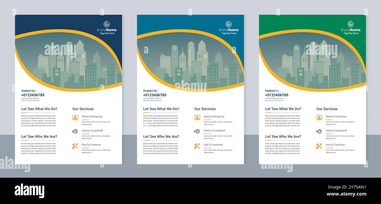 Set of 3 color variation flyers, brochure cover modern layout, annual ...