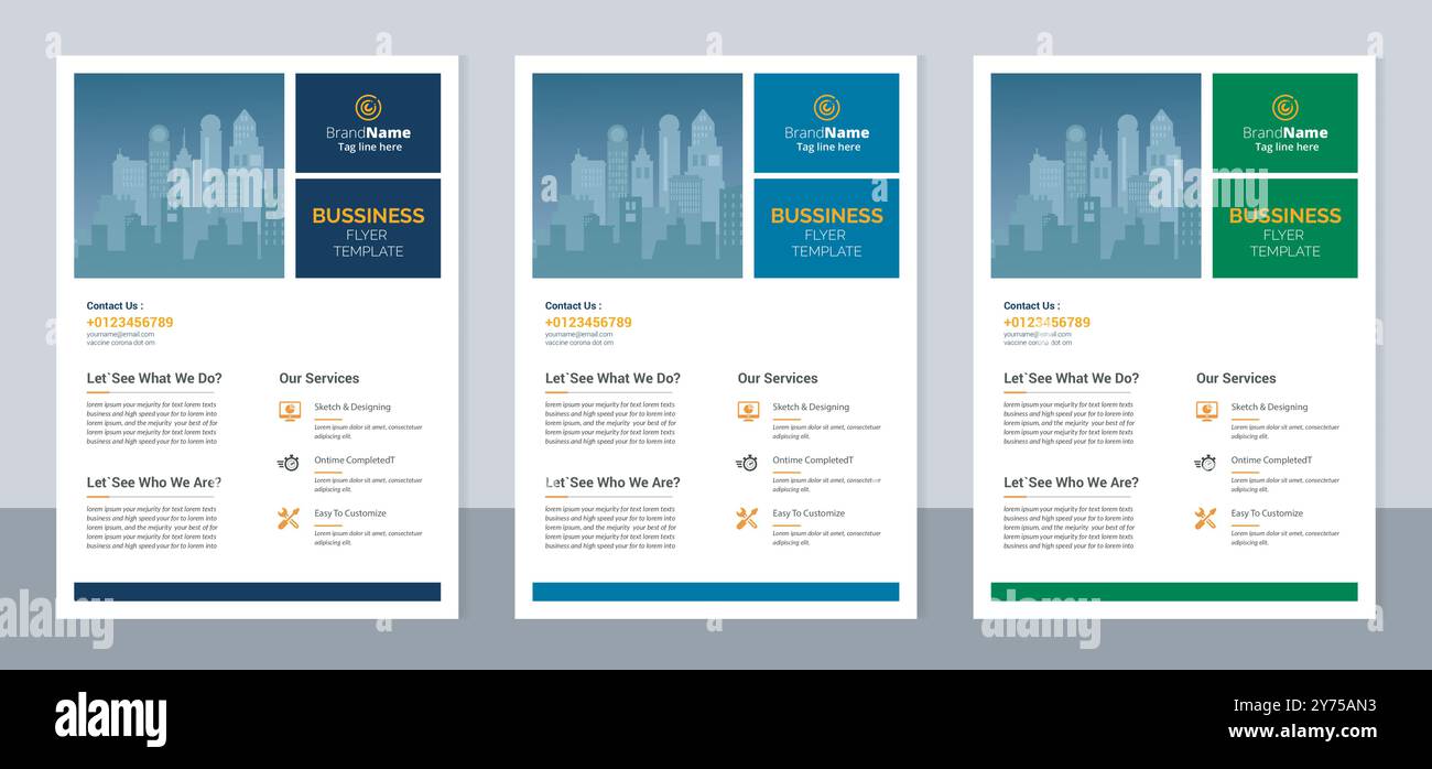 Set of 3 color variation flyers, brochure cover modern layout, annual ...