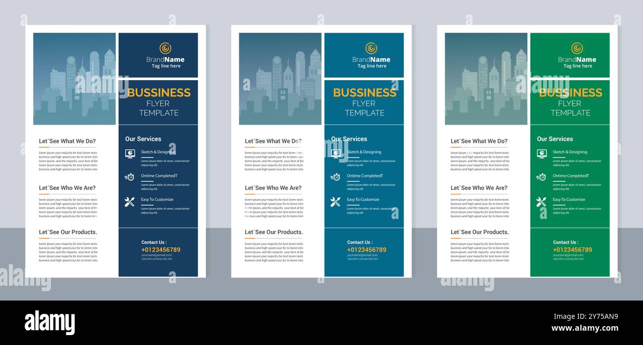 Set of 3 color variation flyers, brochure cover modern layout, annual ...