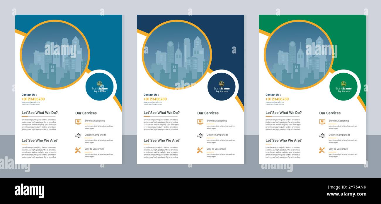 Set of 3 color variation flyers, brochure cover modern layout, annual ...