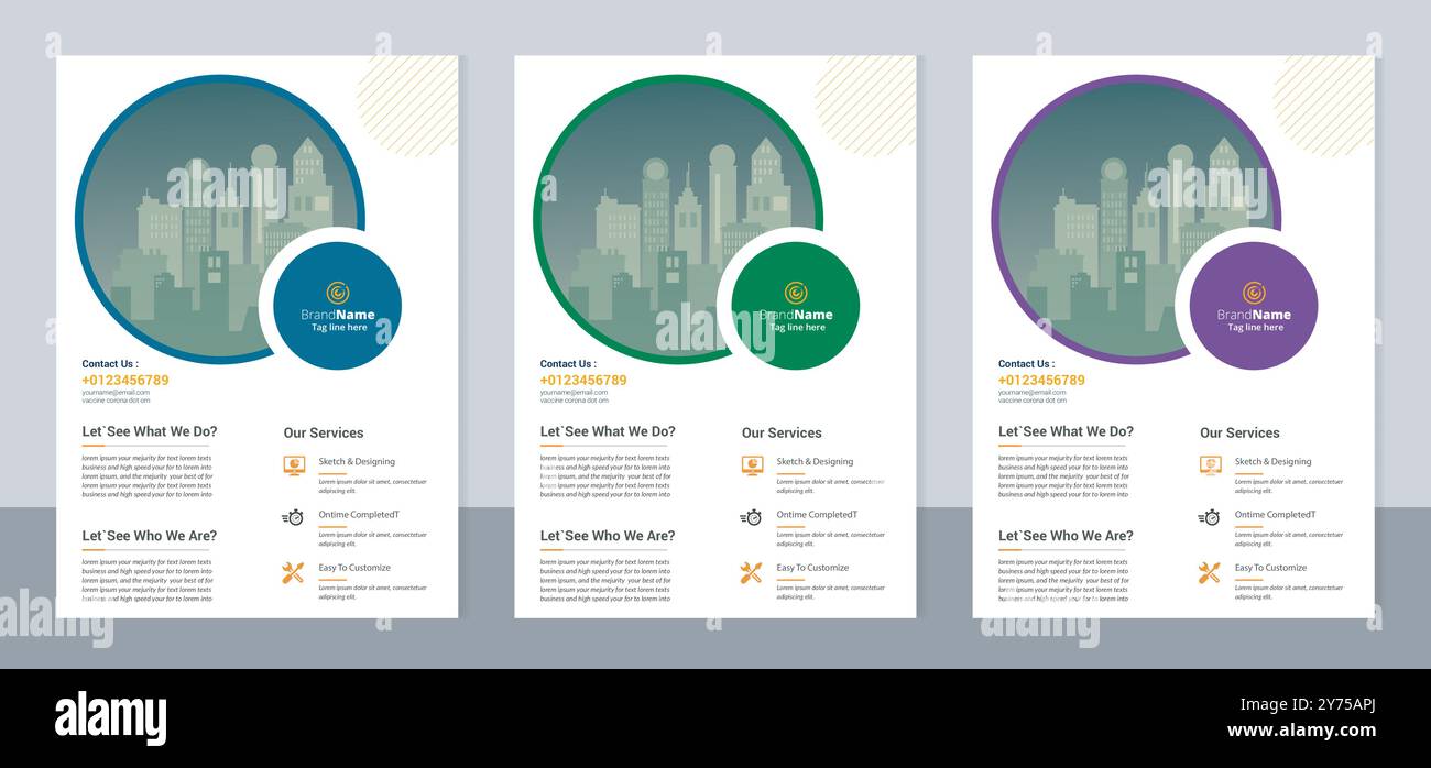 Set of 3 color variation flyers, brochure cover modern layout, annual ...
