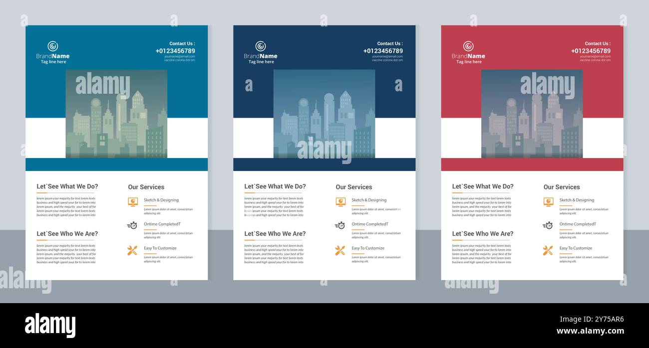 Set of 3 color variation flyers, brochure cover modern layout, annual ...