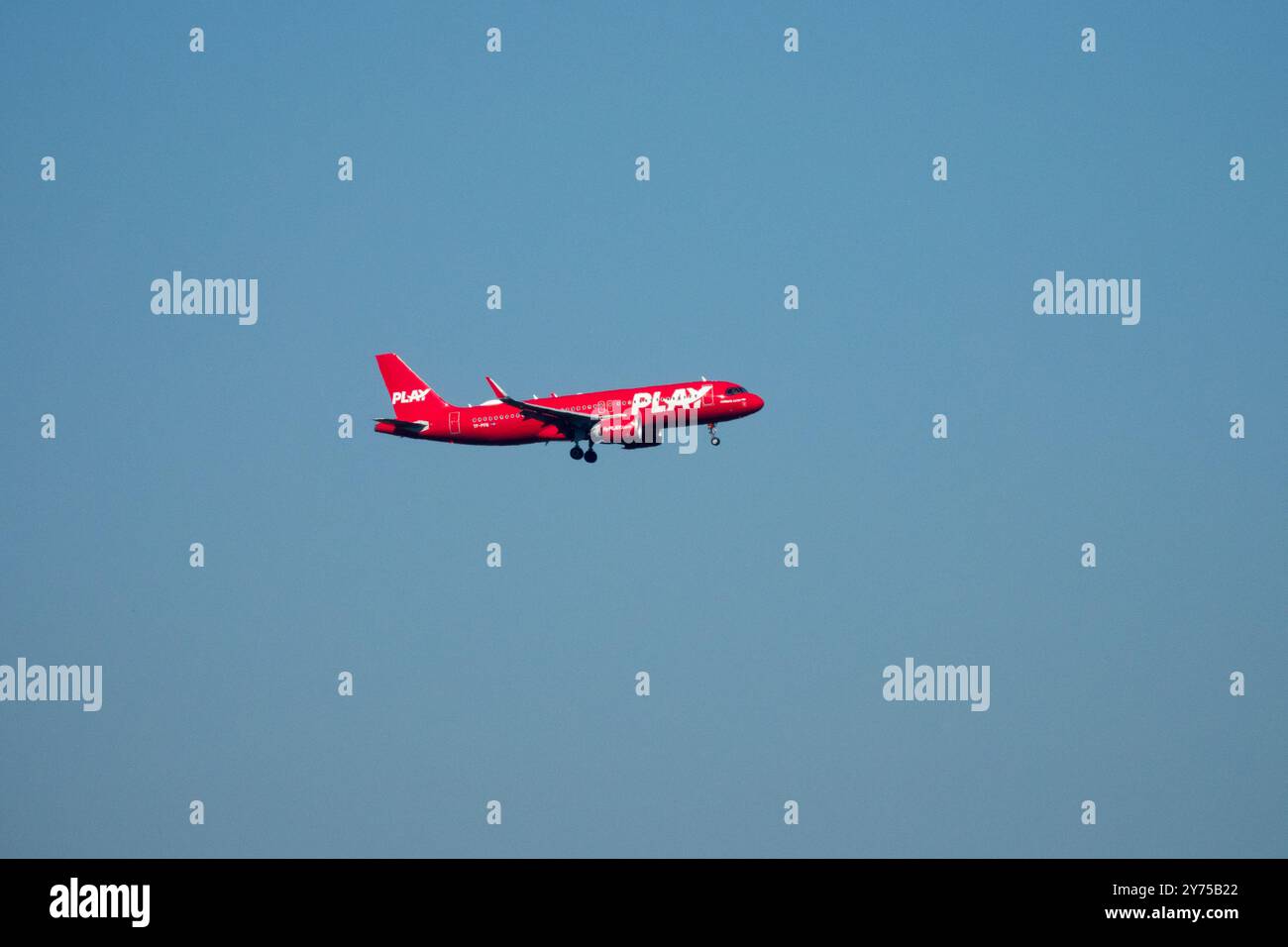 Red Plane on Blue Sky Play Airline Aircraft Airbus A320 Airplane ...
