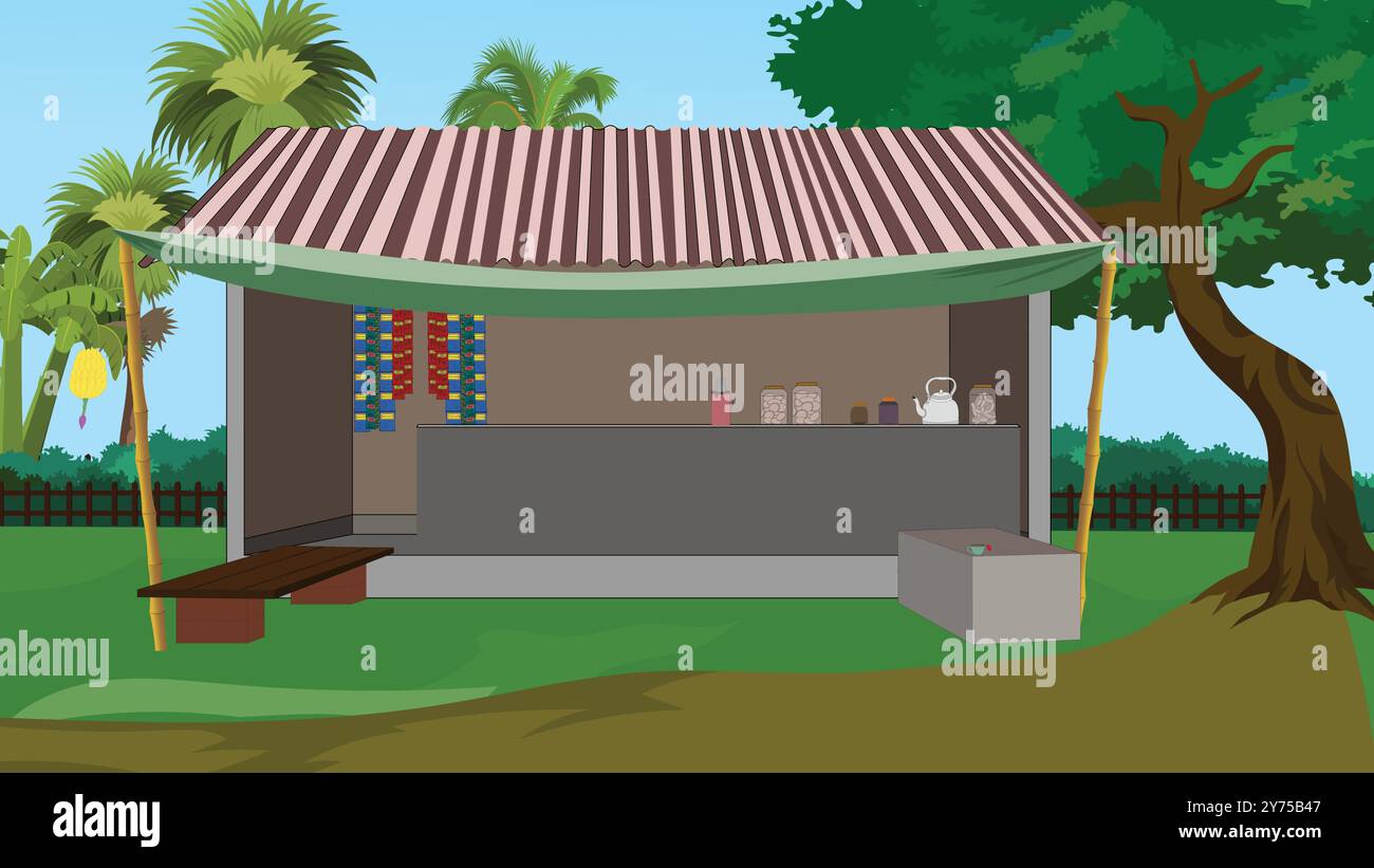 Village tea stall design. Asian shop background for cartoon animation ...
