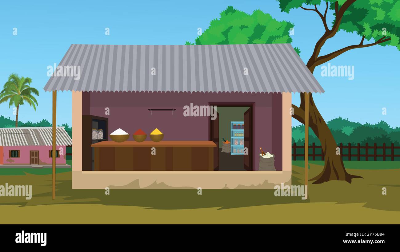 Indian village grocery store background. Indian rural village road ...
