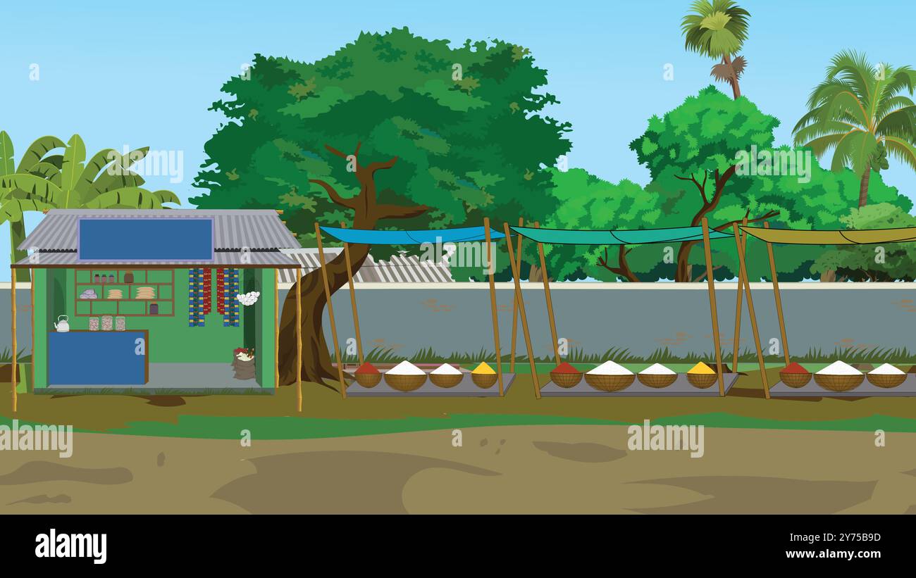 Indian village market background. Asian village vector illustration ...