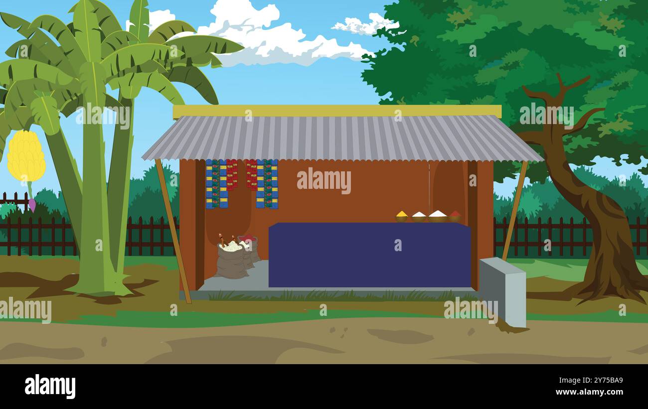 Indian village store for cartoon animation. Indian tea stall. Asian ...