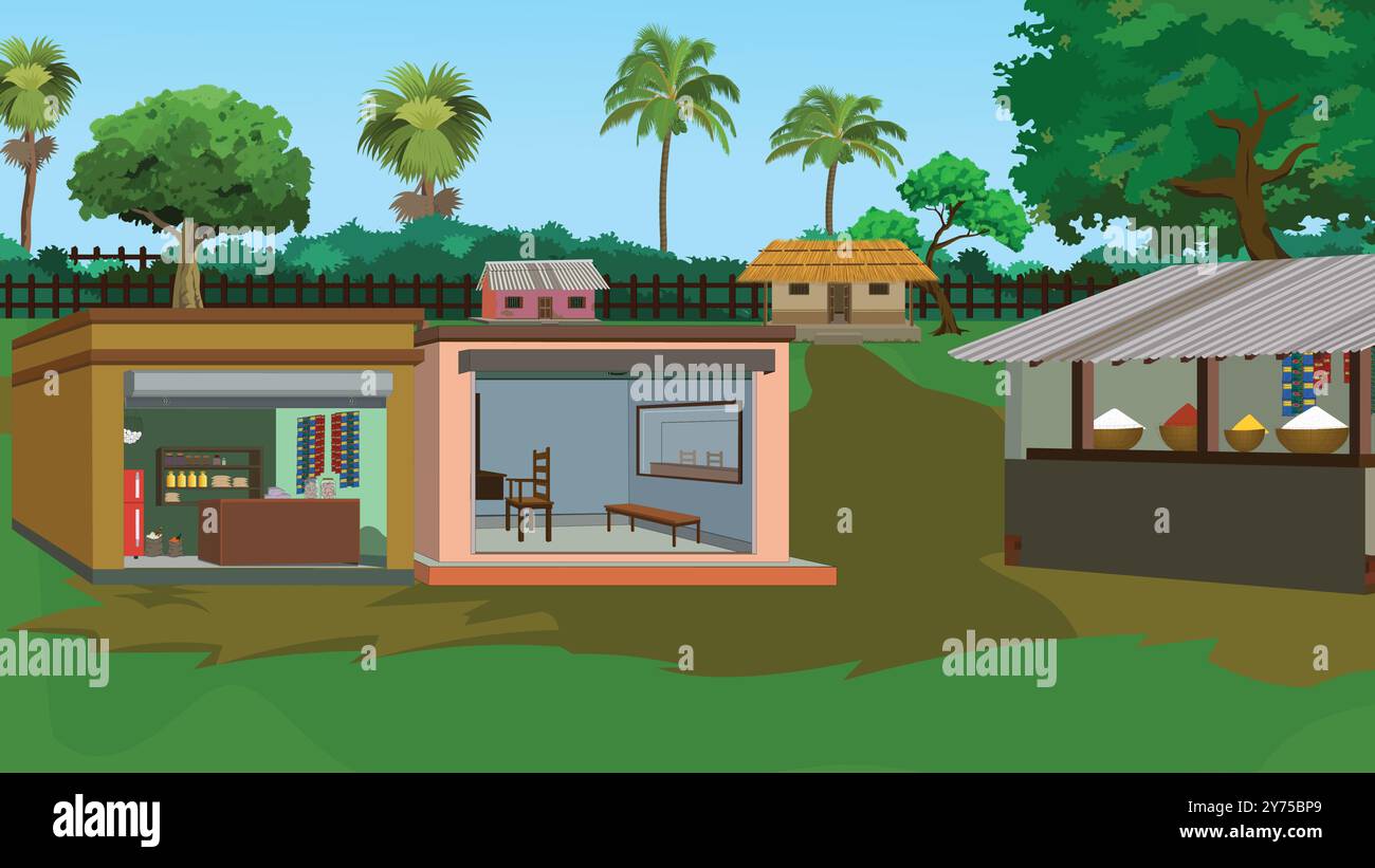 Indian village grocery market. Village market illustration vector ...