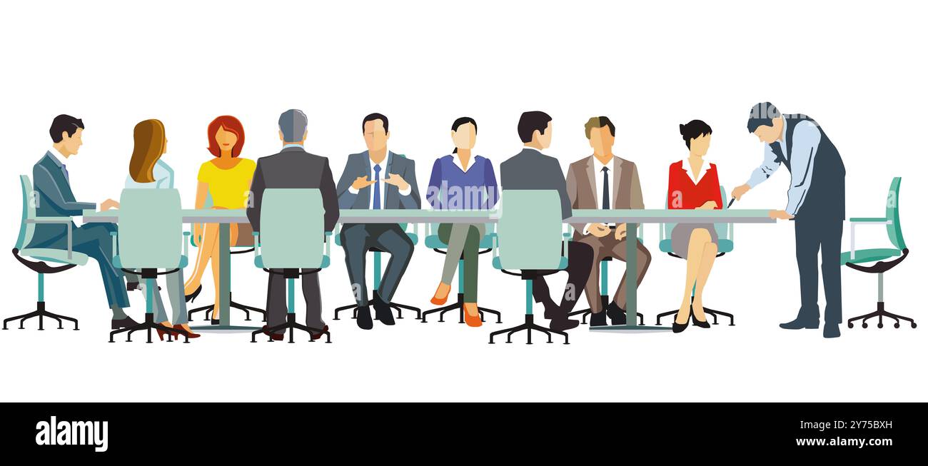 Working groups of people at the meeting. illustration Stock Photo - Alamy