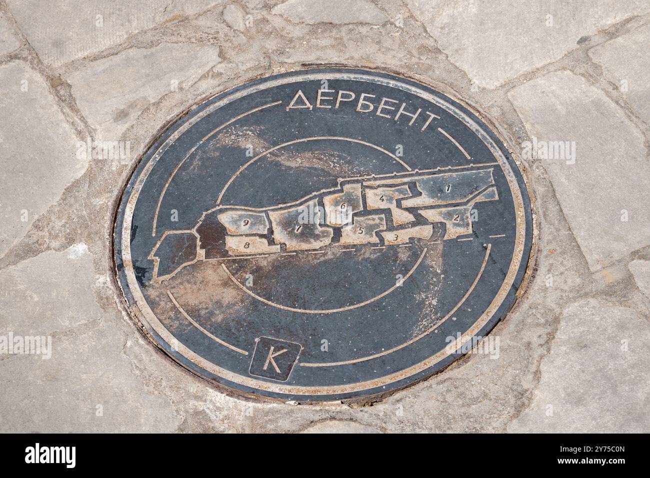 DERBENT, RUSSIA - MAY 09, 2024: A road hatch with a diagram of the ...