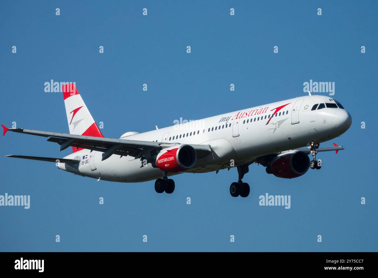Austrian Airlines Plane Airbus A321 landing approaching Berlin Germany ...