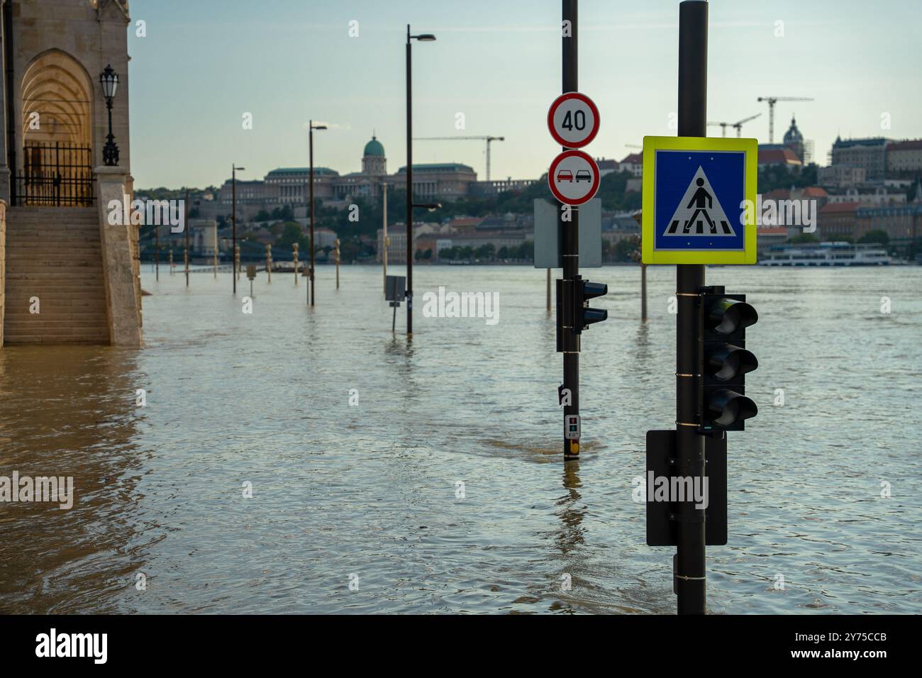 Budapest, Hungary - September 19, 2024: Submerged Road Signs in Flooded ...