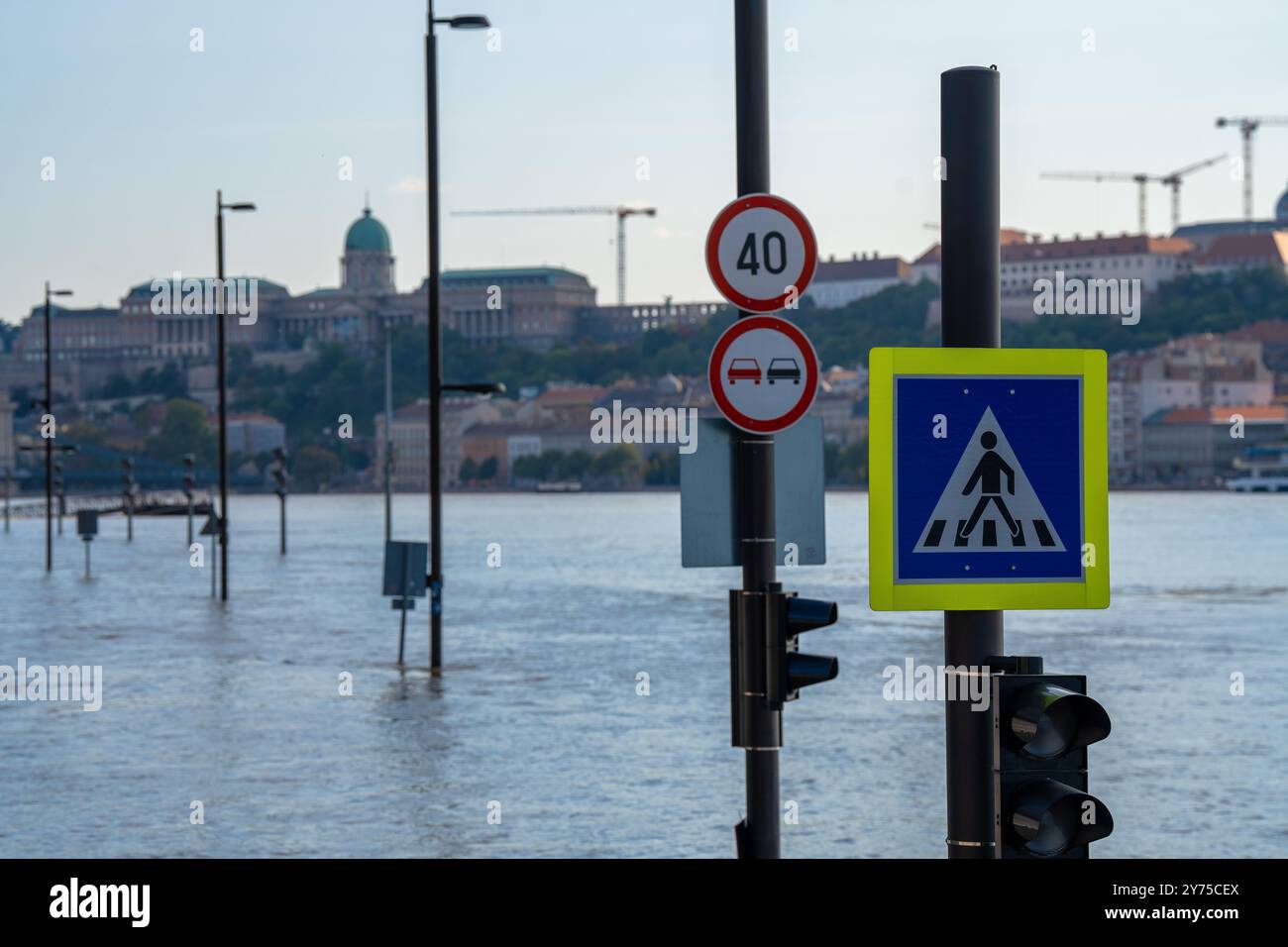 Budapest, Hungary - September 19, 2024: Submerged Road Signs in Flooded ...
