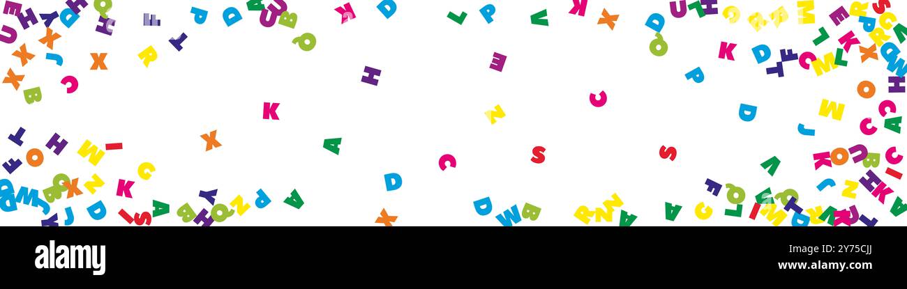 School notebook cover. Colorful childish floating letters of Latin ...