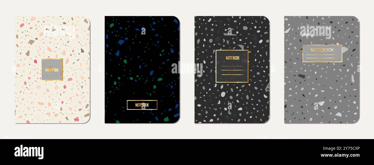 School diary cover design. Terrazzo abstract background made of natural ...