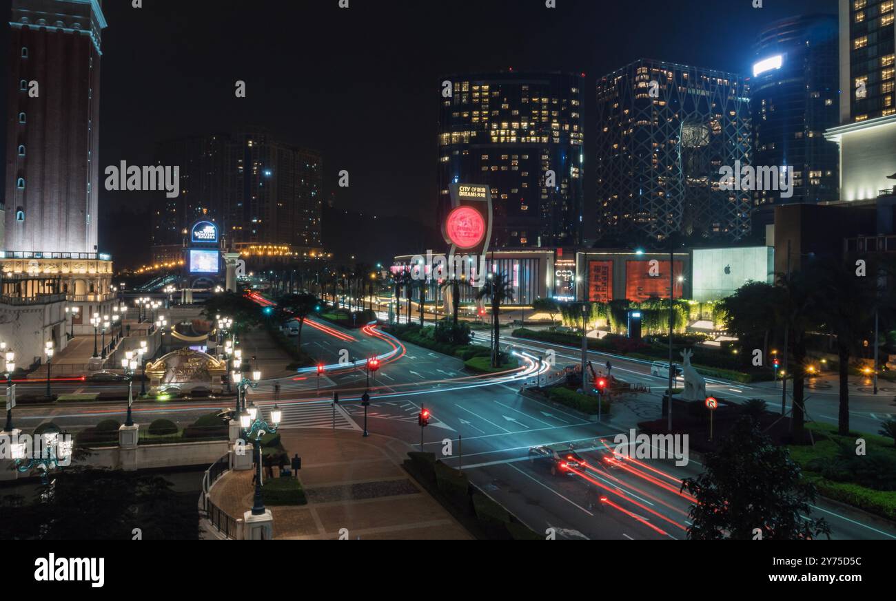 Macau, China - May 11, 2019: Vibrant evening in Macau with illuminated ...