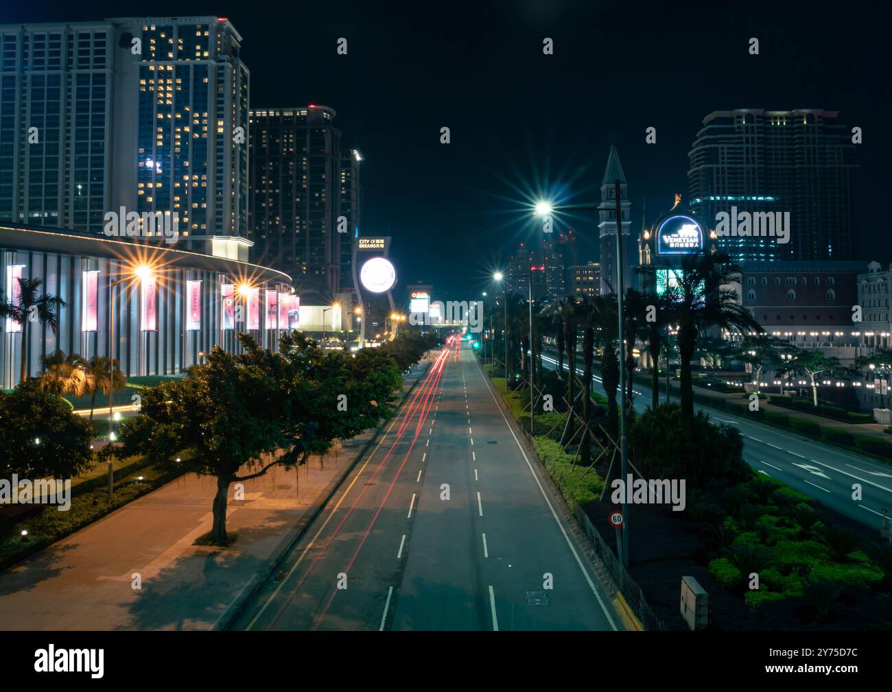 Macau, China - May 11, 2019: Vibrant evening in Macau with illuminated ...