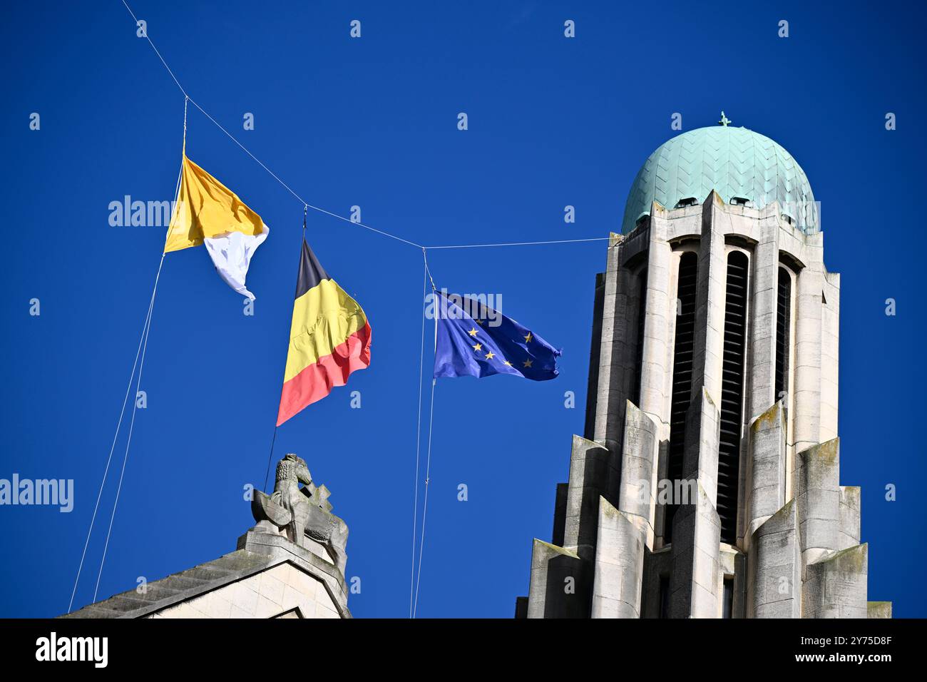 Flags fly at a papal visit to meet Belgian clergy at the National ...