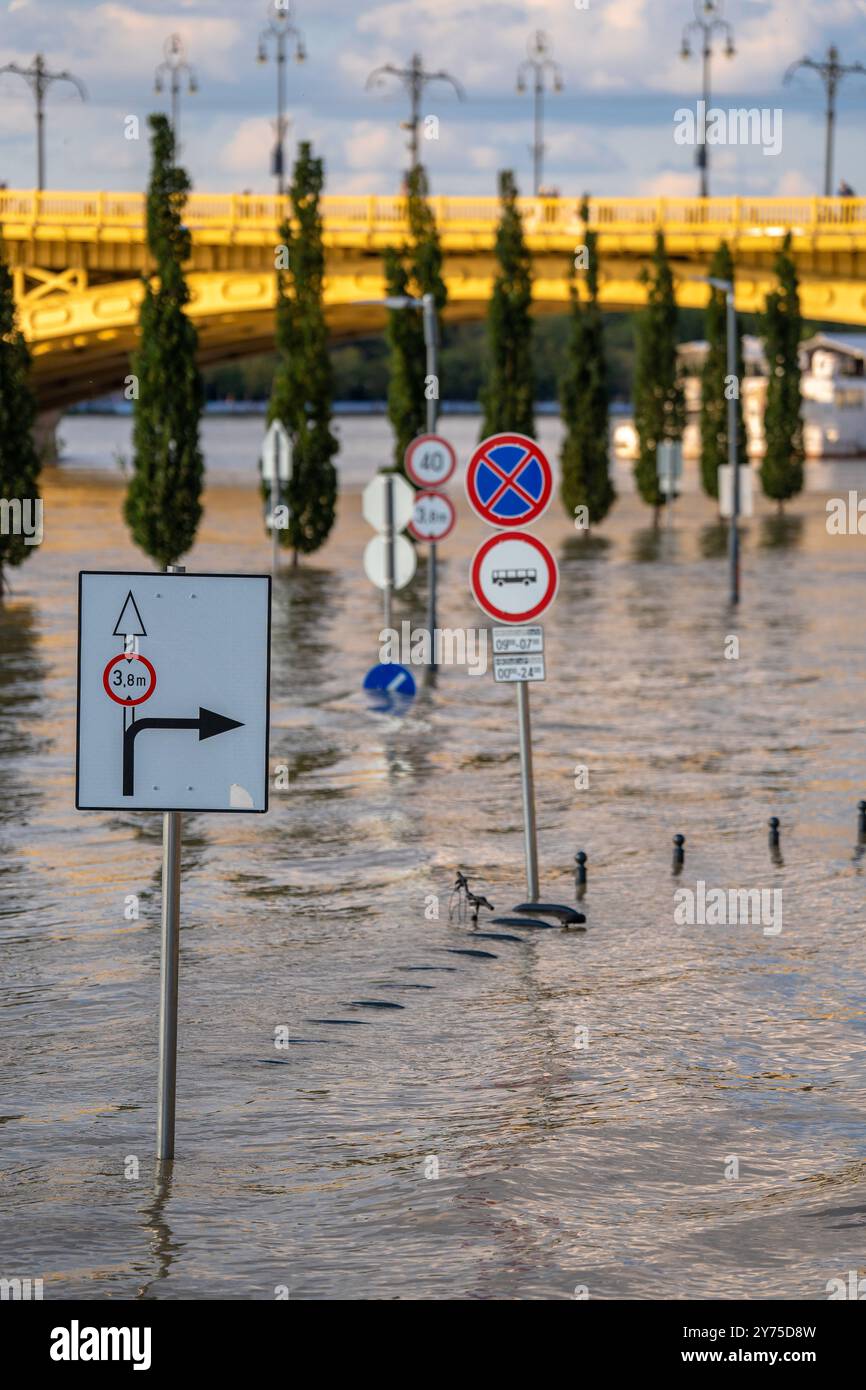 Budapest, Hungary - September 19, 2024: Submerged Road Signs in Flooded ...