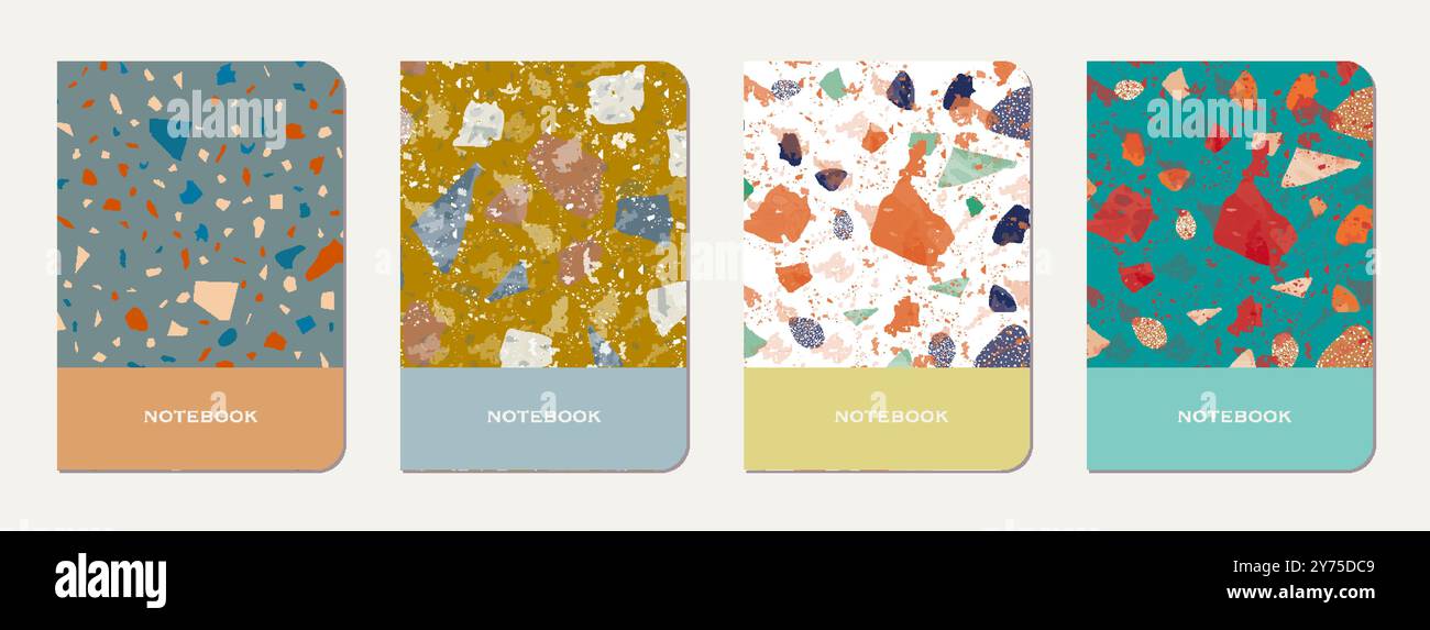 School diary cover design. Terrazzo abstract background made of natural ...